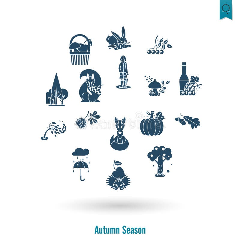 Set of Flat Autumn Icons stock vector. Illustration of element - 59005118