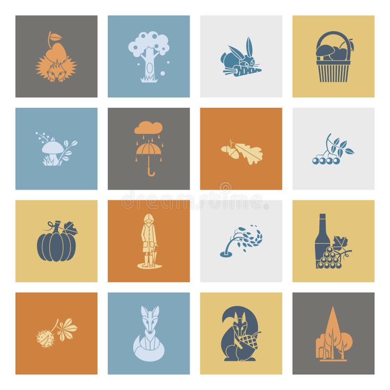 Set of Flat Autumn Icons stock vector. Illustration of animal - 59005775
