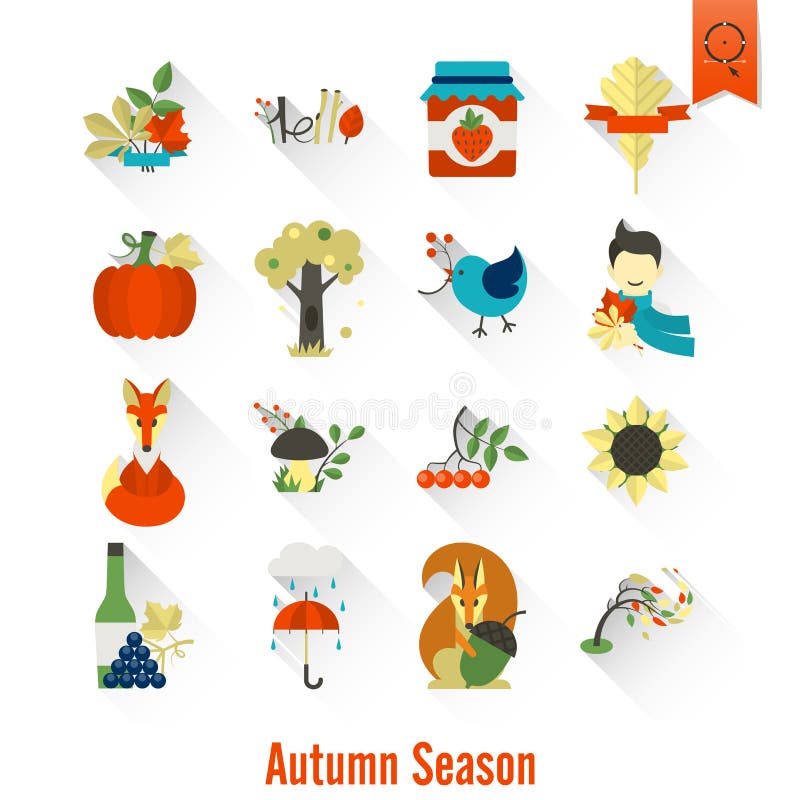 Set of Flat Autumn Icons stock vector. Illustration of background ...