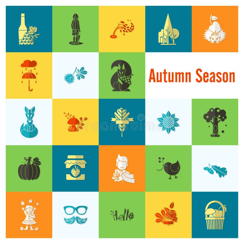 Set of Flat Autumn Icons stock vector. Illustration of acorn - 59201117