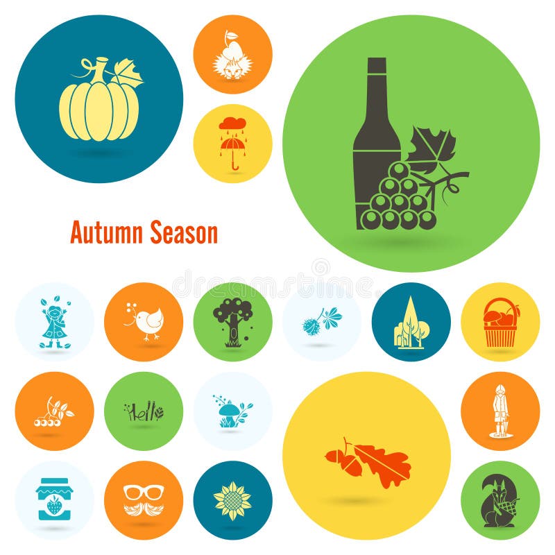 Set of Flat Autumn Icons stock vector. Illustration of acorn - 59559857