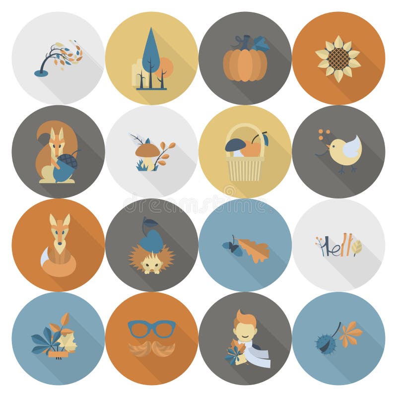 Set of Flat Autumn Icons stock vector. Illustration of bunch - 59582722