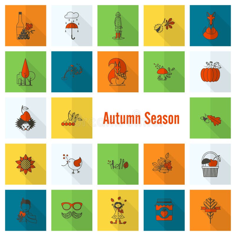 Set of Flat Autumn Icons stock vector. Illustration of graphic - 62095885