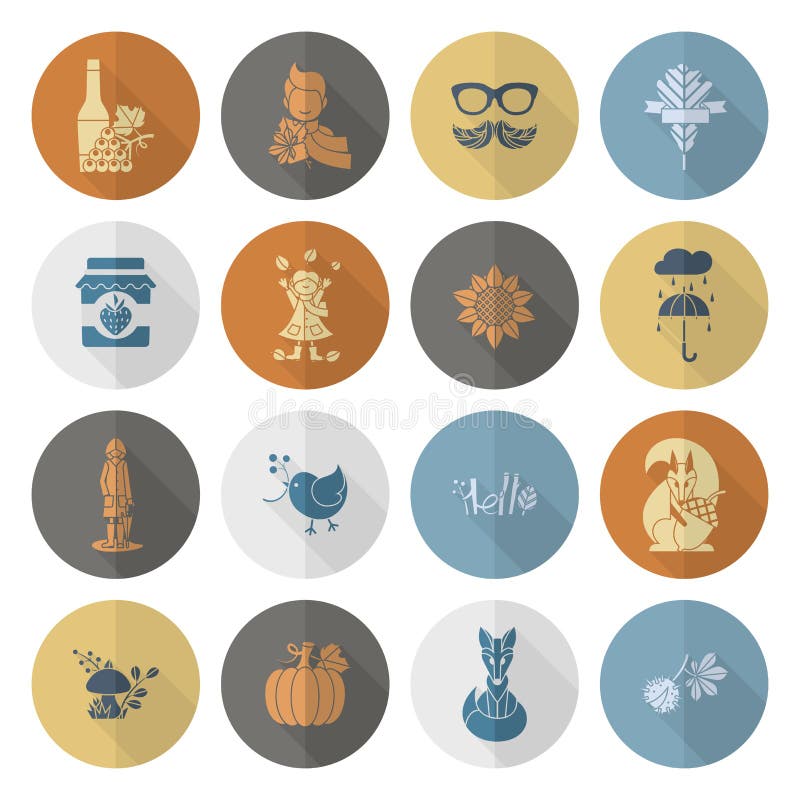 Set of Flat Autumn Icons stock vector. Illustration of leaf - 71654198