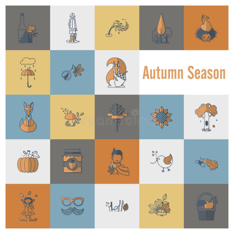 Set of Flat Autumn Icons stock vector. Illustration of branch - 72315158