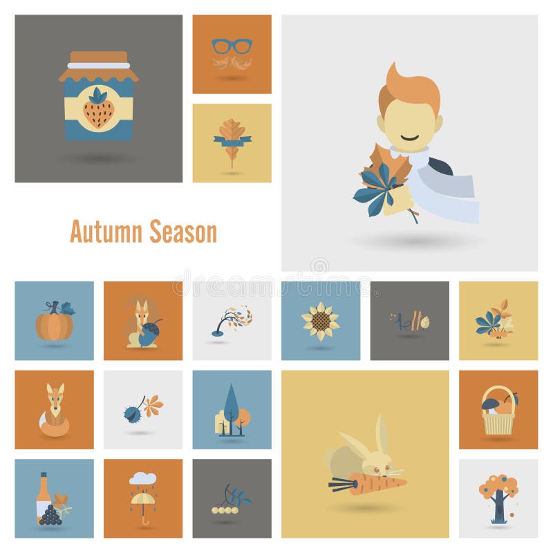 Set of Flat Autumn Icons stock vector. Illustration of flat - 78407876