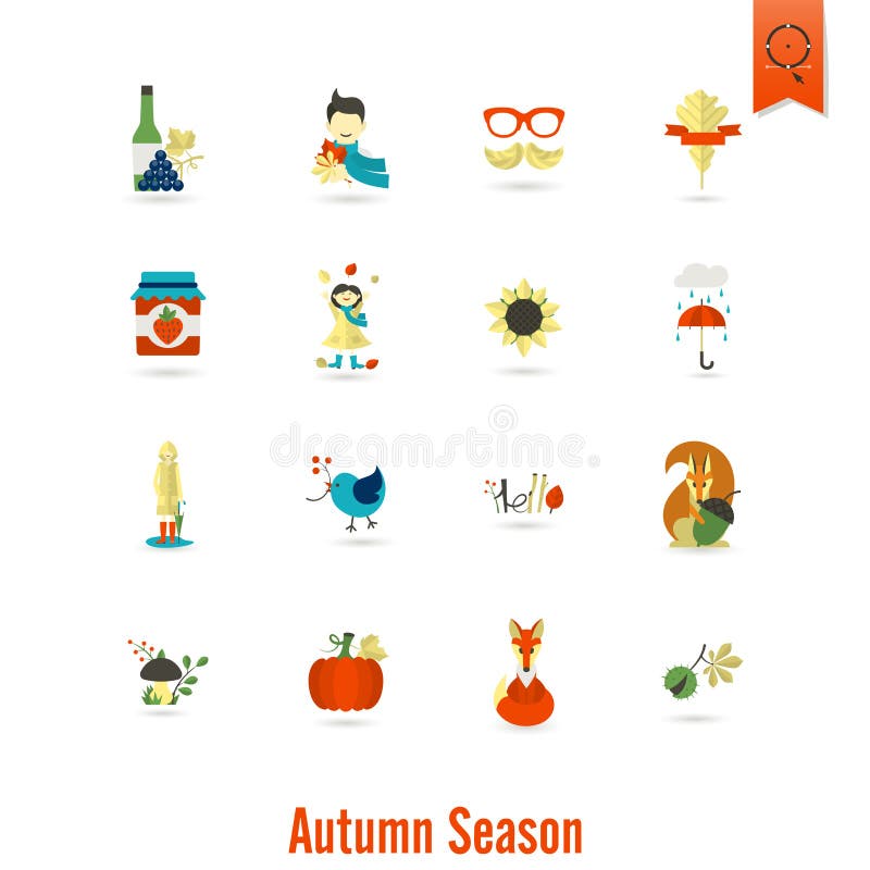 Set of Flat Autumn Icons stock vector. Illustration of leaves - 78408091