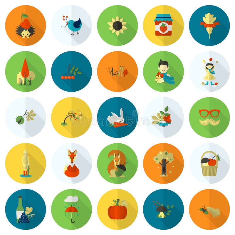 Set of Flat Autumn Icons stock vector. Illustration of autumn - 78721760