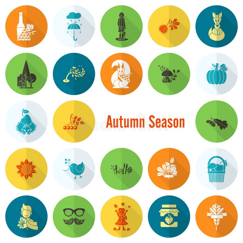 Set of Flat Autumn Icons stock vector. Illustration of abstract - 80243299