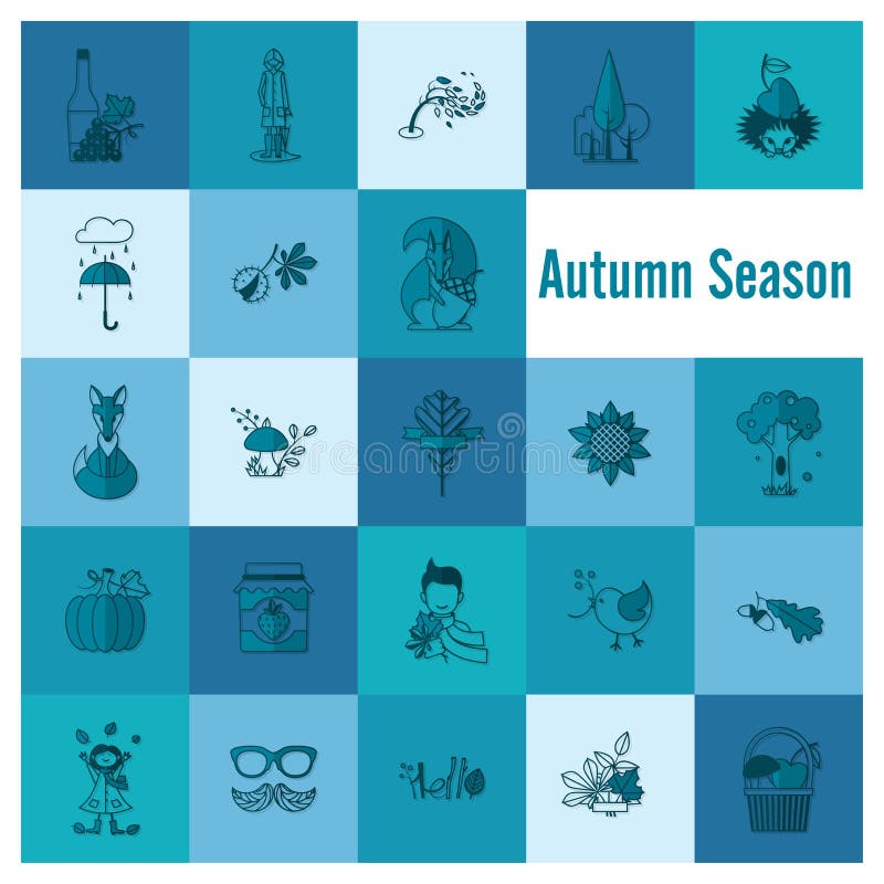 Set of Flat Autumn Icons stock vector. Illustration of pumpkin - 92520741