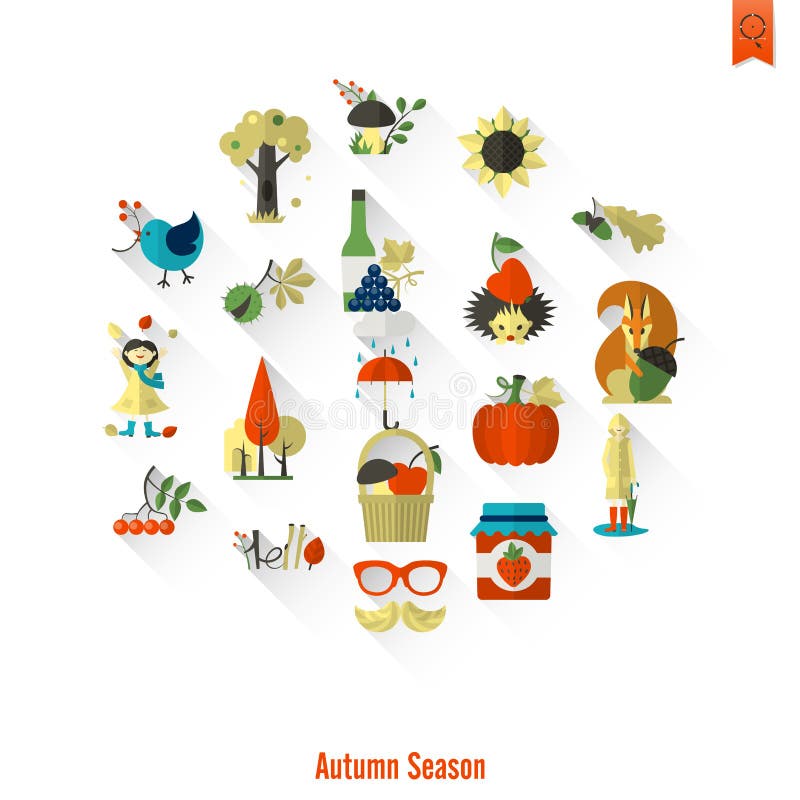 Set of Flat Autumn Icons stock vector. Illustration of autumn - 109933883