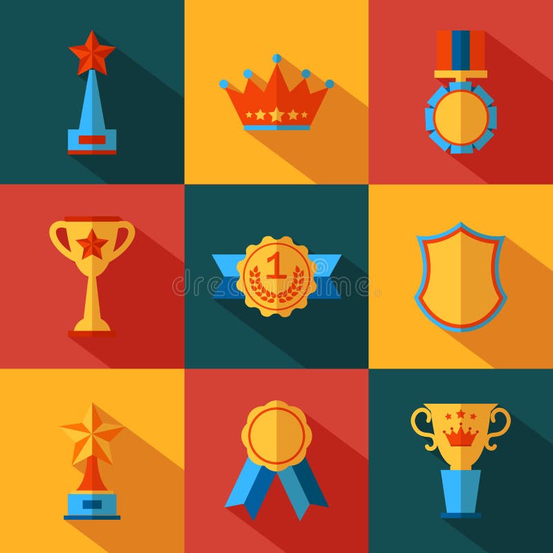 Set of flat awards icons stock vector. Illustration of group - 56941390