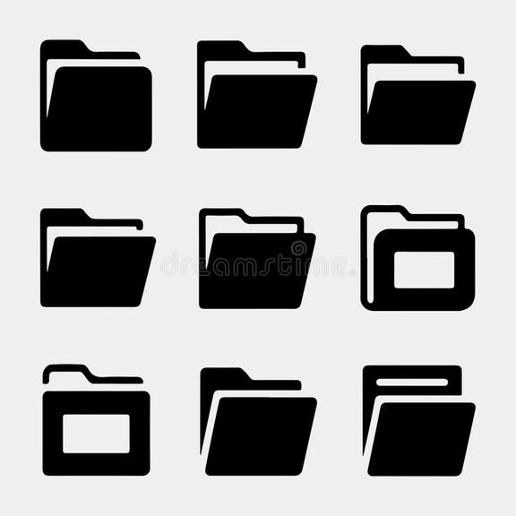 Set of Flat Black Folder Icons Stock Vector - Illustration of icon ...