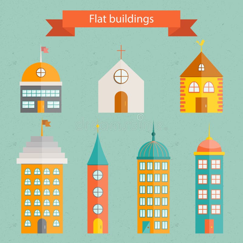 Set of flat building icons stock vector. Illustration of landscape ...