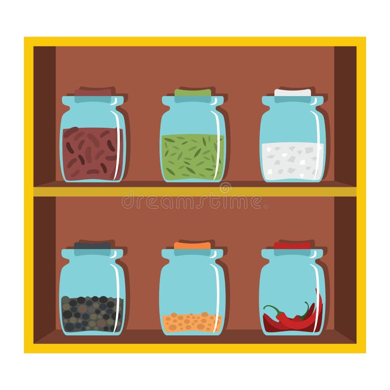 Set Flat Cartoon Shelf Spices Stock Vector - Illustration of flat ...