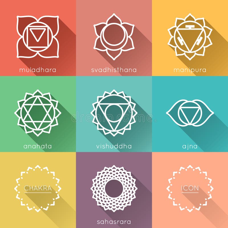 Set of Flat Chakras Icons with Shadow Stock Vector - Illustration of ...