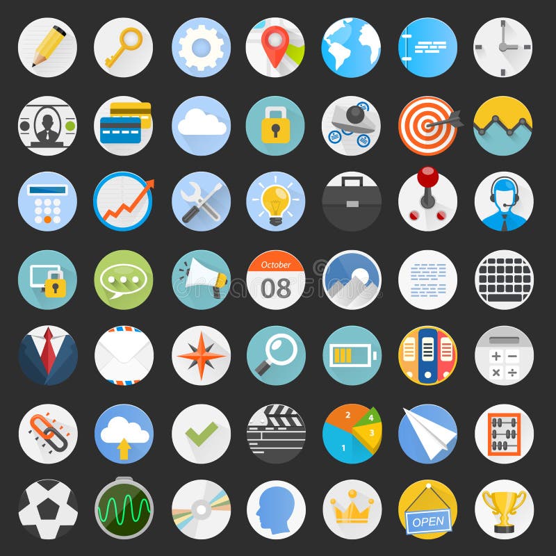 Set flat circular icons. stock vector. Illustration of keyboard - 50036017