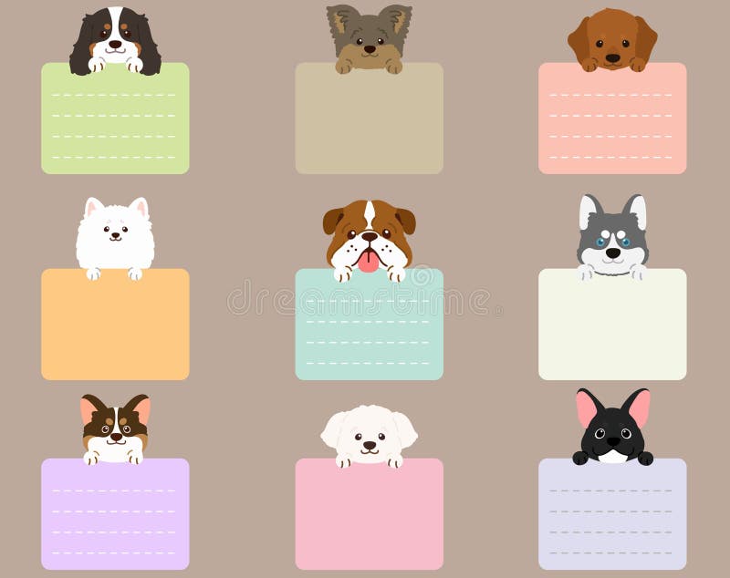 Set of Flat Colored Cute and Simple Dog Heads with Front Paws Holding a ...