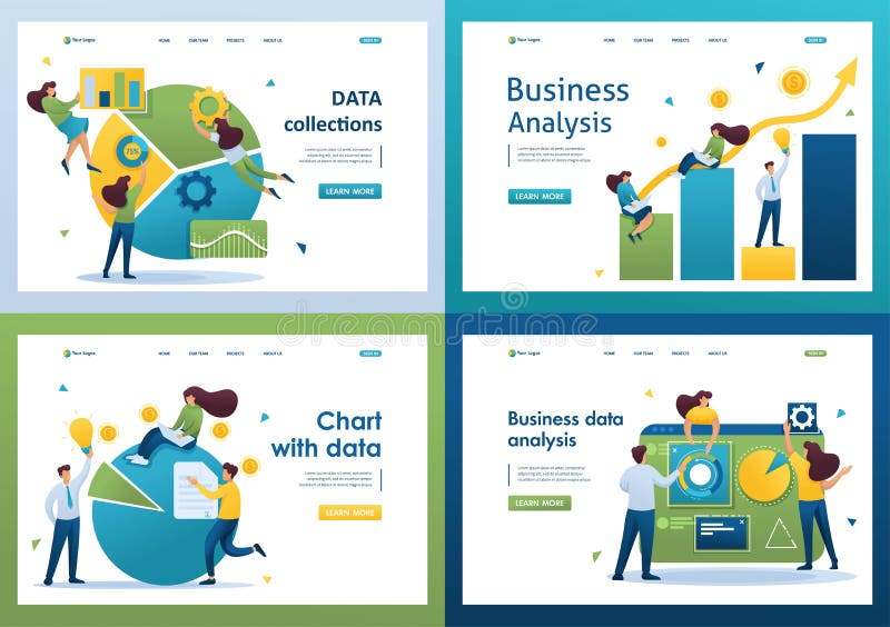 Set Flat 2D Concepts Business Data Analysis, Analytics, Chart with Data ...