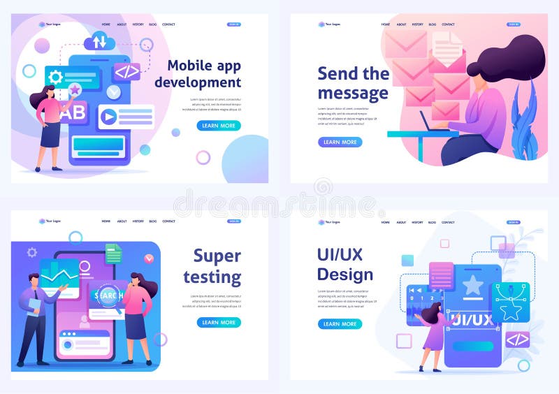 Set Flat 2D Concepts Mobile App, UI UX Design, Super Testing, Send ...