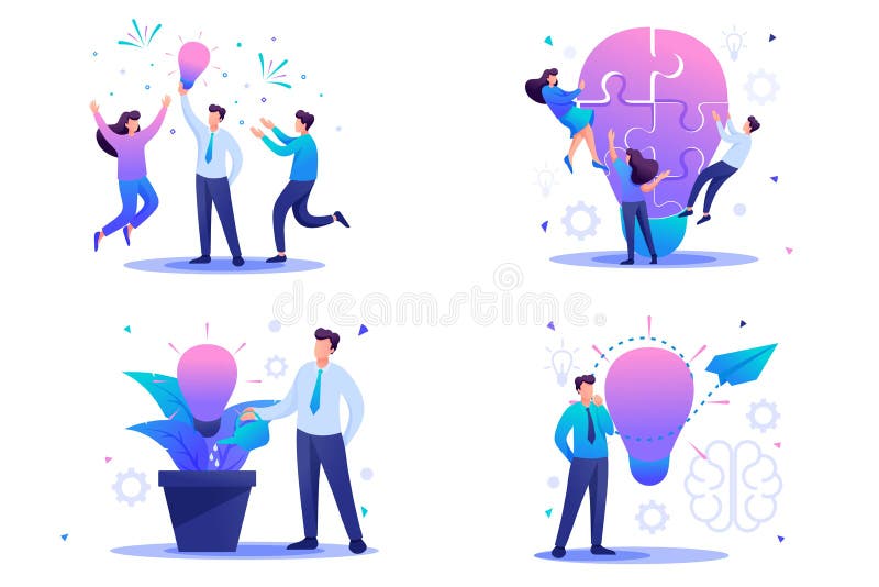 Set Flat 2D Concepts To Create New Ideas, Startup. Brainstorm Business ...