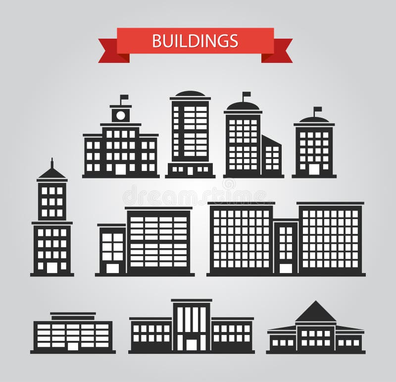 Set of Flat Design Buildings Pictograms Stock Vector - Illustration of ...