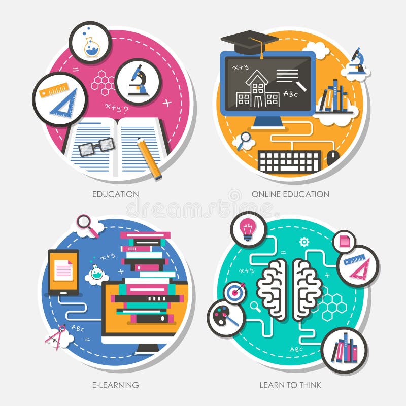Online Education and Training Flat Icons Set Stock Vector ...