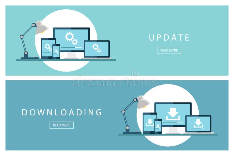 Set of Flat Design Concepts Update and Downloading Technology. Install ...