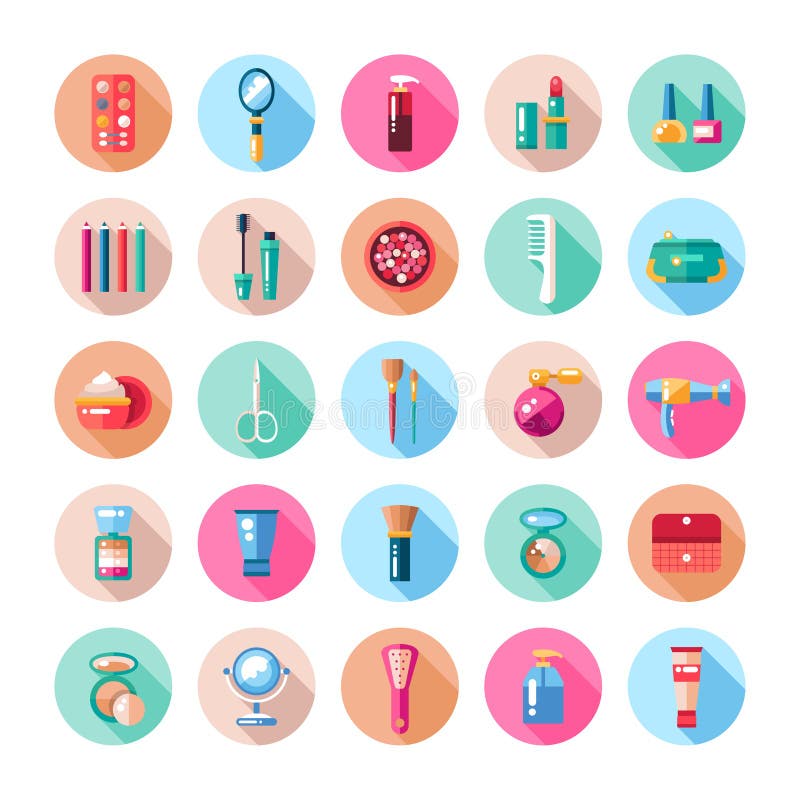 Set of Flat Design Cosmetics, Make Up Icons and Stock Vector ...