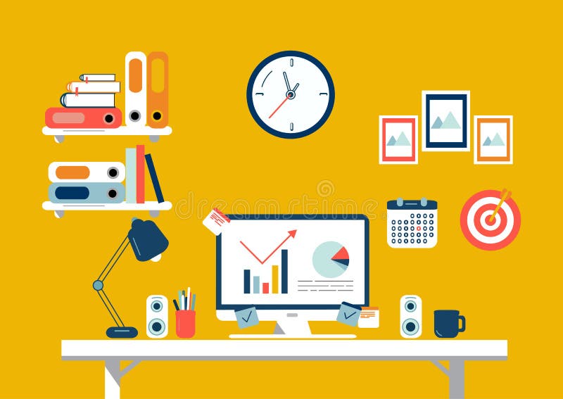 Set of Flat Design Elements, Illustration of Workspace. Vector Stock ...