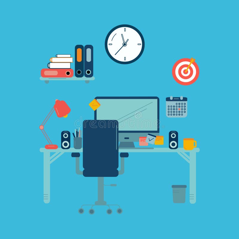 Set of Flat Design Elements, Illustration of Workspace. Vector Stock ...