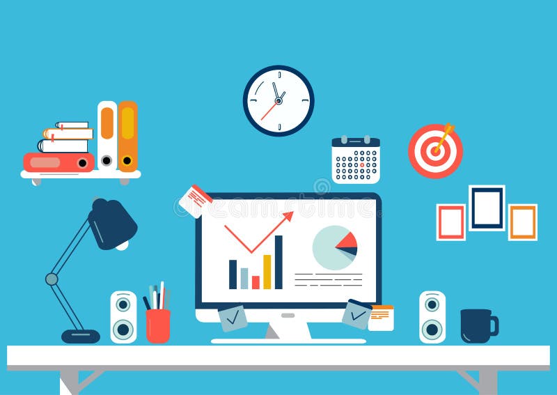 Set of Flat Design Elements, Illustration of Workspace. Vector Stock ...