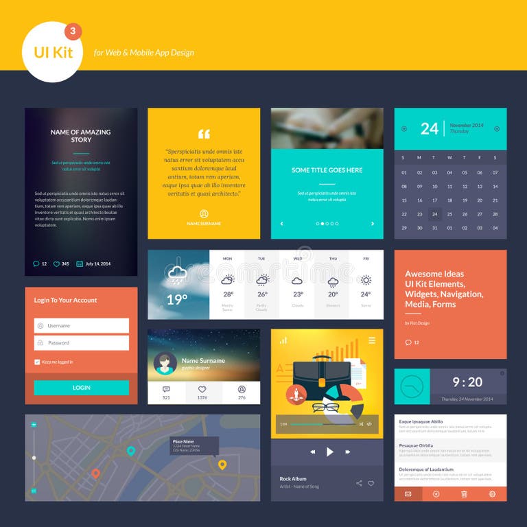 Set of Flat Design Elements for Website and Mobile App Design ...