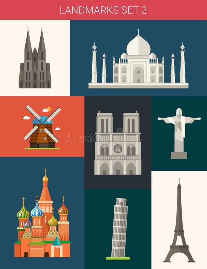 Set of Flat Design Famous World Landmarks Icons Stock Vector ...
