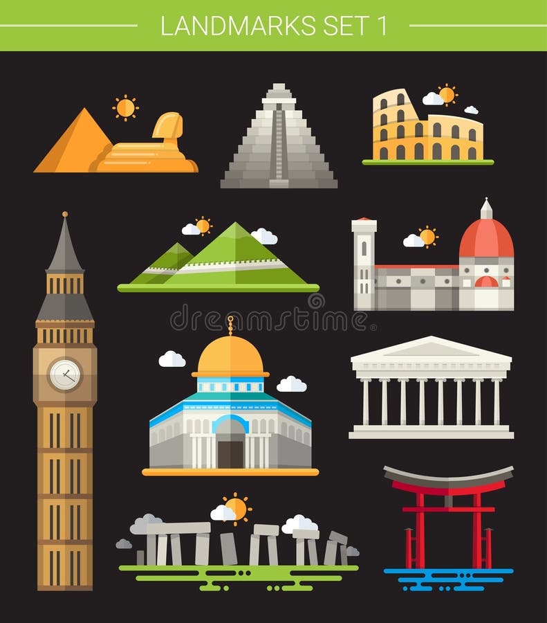 Set of Flat Design Famous World Landmarks Icons Stock Vector ...