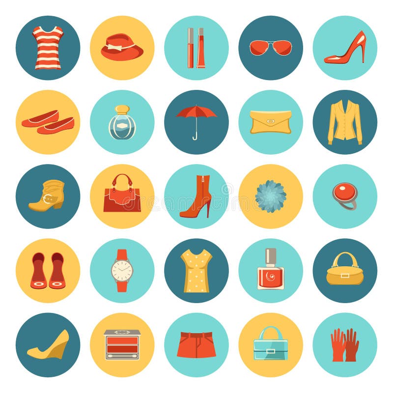 Set of Flat Design Fashion Icons. Stock Vector - Illustration of icon ...