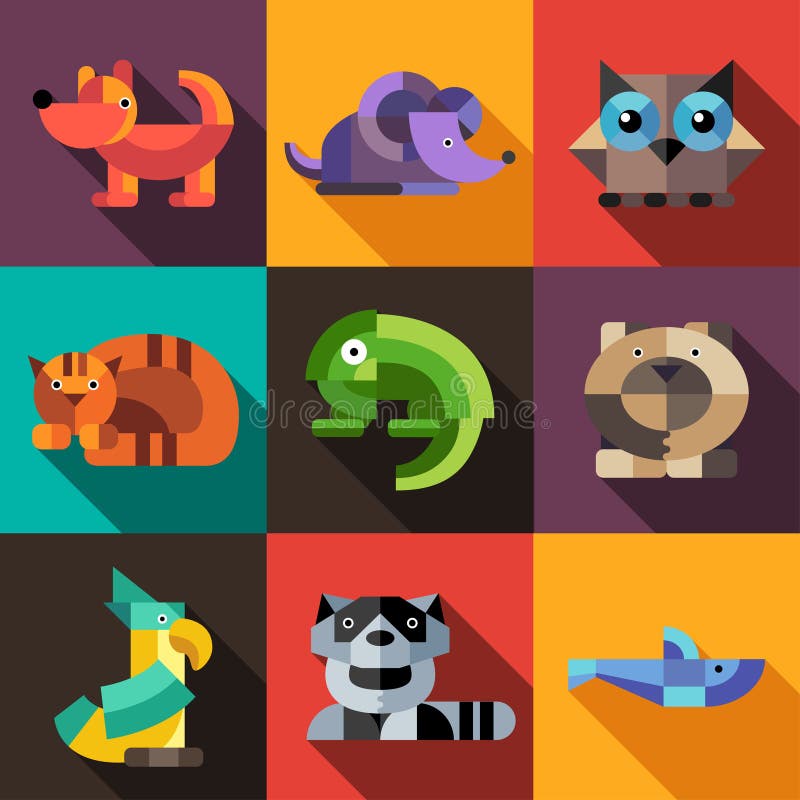 Set of Flat Design Geometric Animals Icons Stock Vector - Illustration ...