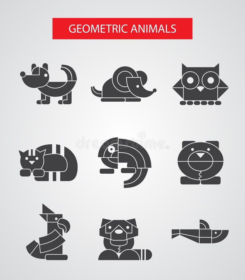 Set of Flat Design Geometric Animals Icons Stock Vector - Illustration ...
