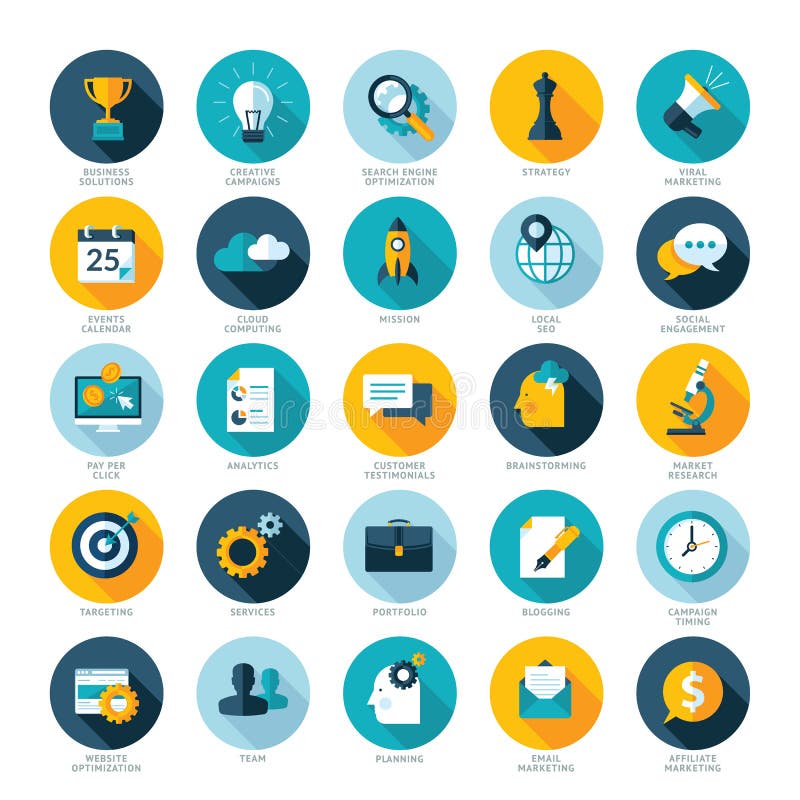 Set of Flat Design Icons for Business, SEO and Soc Stock Vector ...