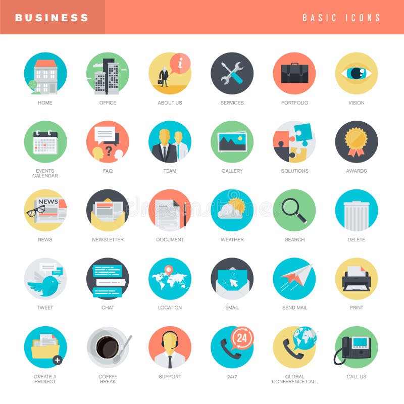 Set of Flat Design Icons for Business Stock Vector - Illustration of ...
