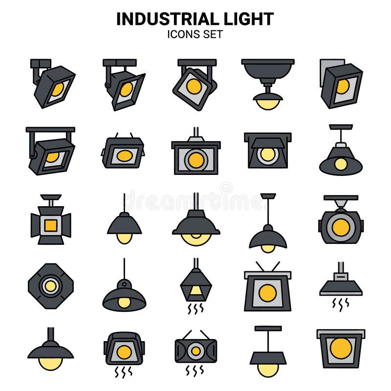 Set of Flat Design Icons Different Styles of Industrial Lights Stock ...