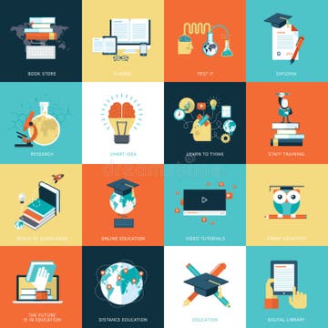 Set of Flat Design Icons for Education Stock Vector - Illustration of ...