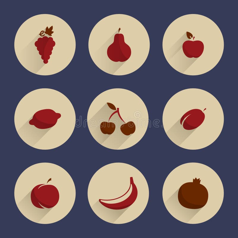 Set of Flat Design Icons of Fruits Stock Vector - Illustration of ...