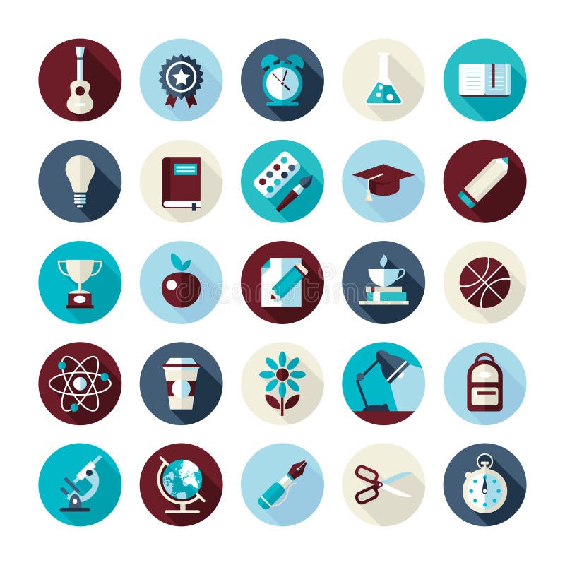 Set of Flat Design Icons with Long Shadows Stock Vector - Illustration ...
