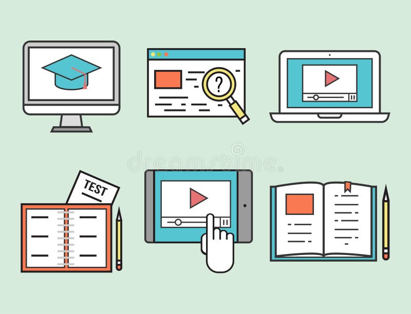 Flat Design Icons Online Education Staff Training Book Store Distant ...