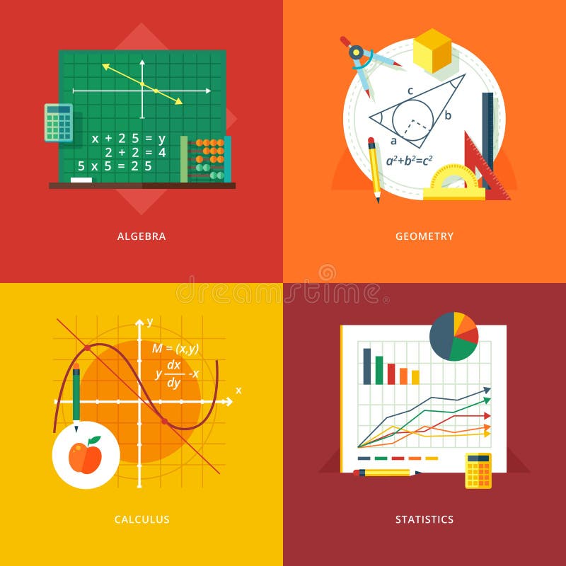 Set of Flat Design Illustration Concepts for Algebra, Geometry ...