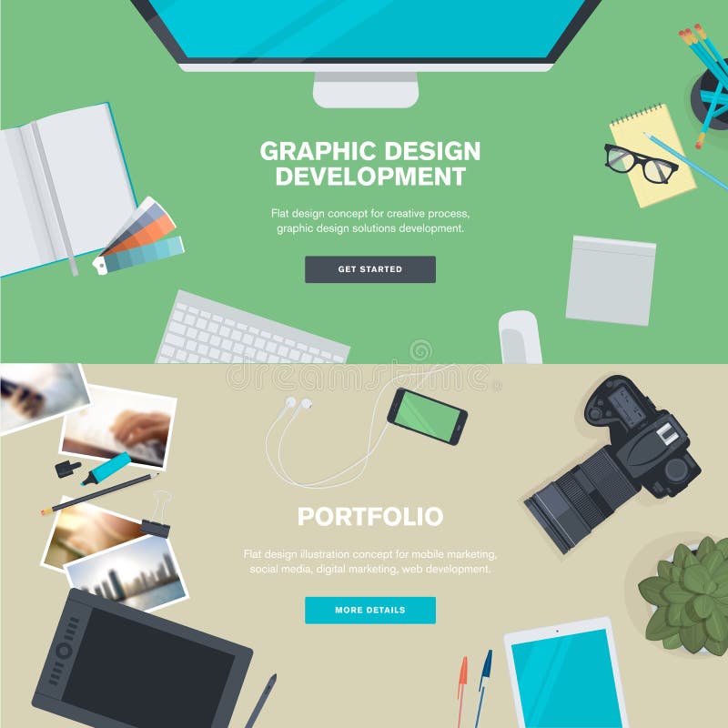 Flat Design Concepts for Creative Project, Graphic Design Development ... Flat Design Concepts for Creative Project, Graphic Design Development ...