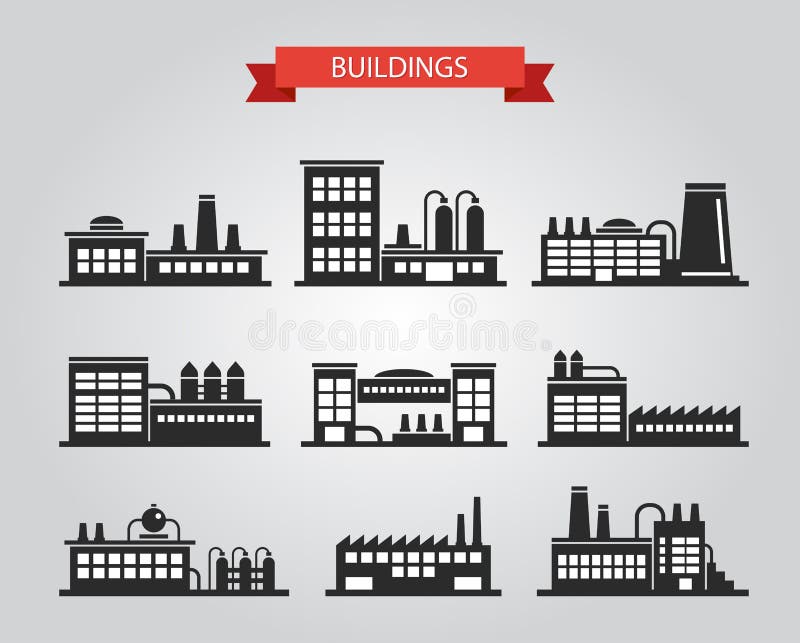 Set of Flat Design Industrial Buildings Pictograms Stock Vector ...
