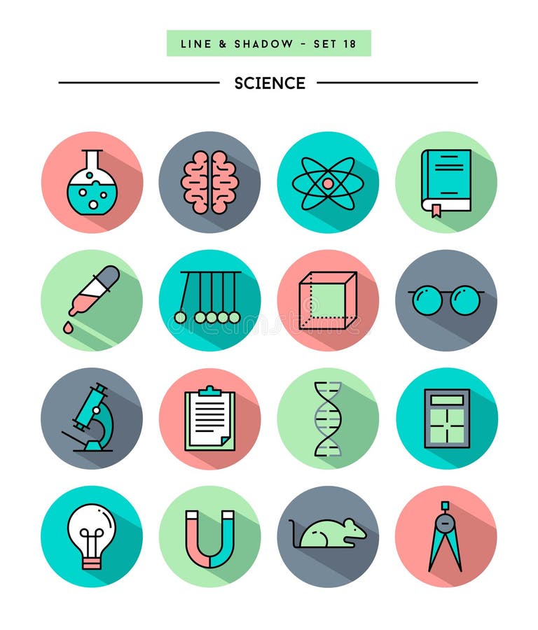 Set of Flat Design,long Shadow, Thin Line Science Icons Stock Vector ...