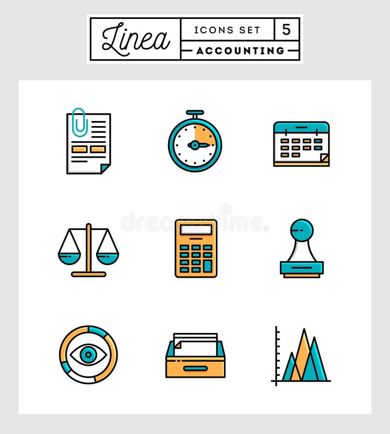 Set of Flat Design Thin Line Icons of Accounting Elements Stock Vector ...